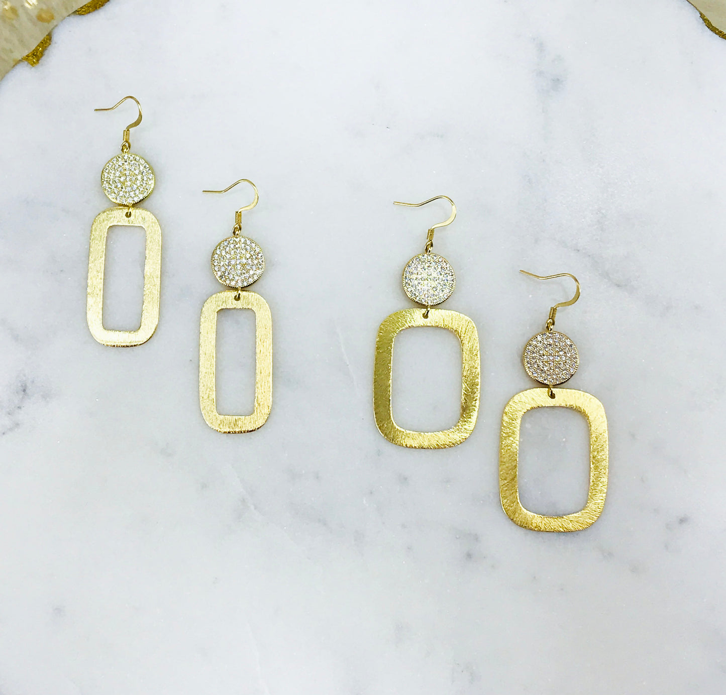 CZ Pave & Square Pendant Earrings – Belle Créations